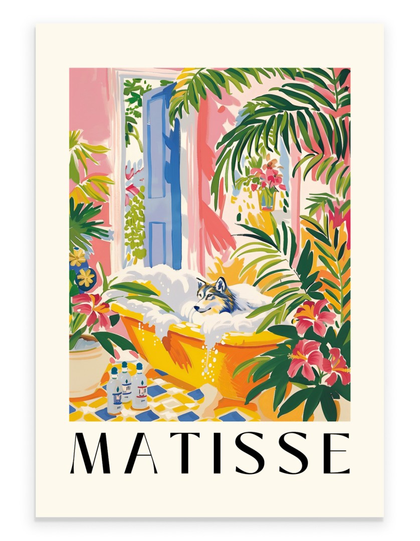 Wolf Bath Art Print - Henri Matisse Style Animal Wall Poster – Elka Prints